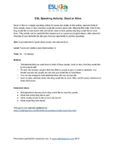 ESL Speaking Activity_ Dead or Alive - ESL Kids Games
