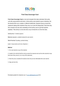 ESL Icebreaker: First Class Scavenger Hunt - ESL Kids Games
