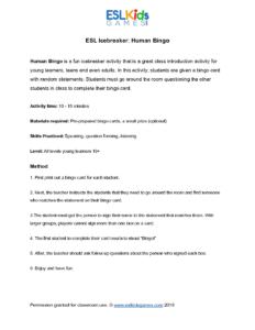ESL Icebreaker_ Human Bingo - ESL Kids Games